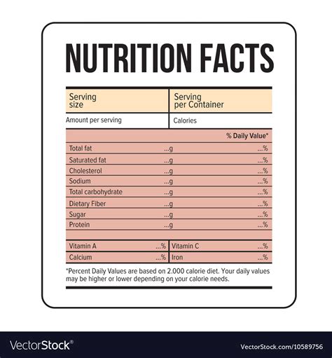 Nutrition Facts Label Template Royalty Free Vector Image