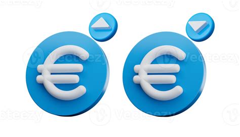 3d Simple Blue Euro Coin Increase Decrease Icon 3d Illustration