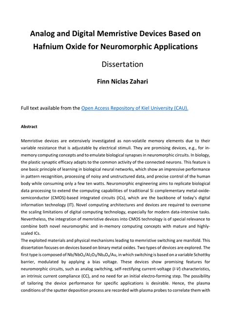Pdf Analog And Digital Memristive Devices Based On Hafnium Oxide For