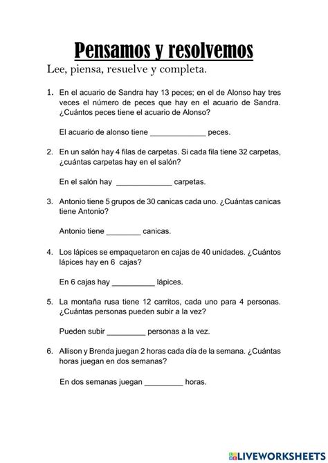 Problemas De Multiplicaciones Para 2° Grado