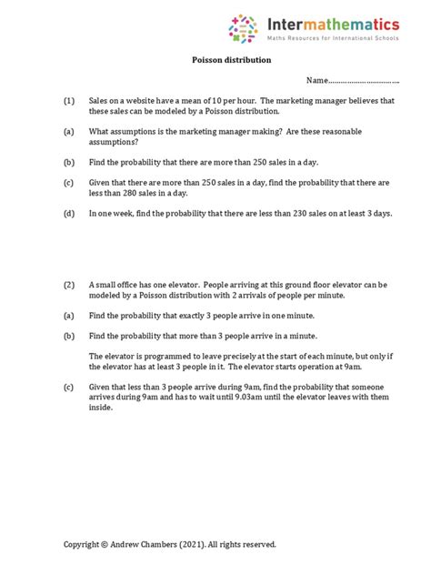 Poisson Worksheet Pdf Poisson Distribution Teaching Mathematics
