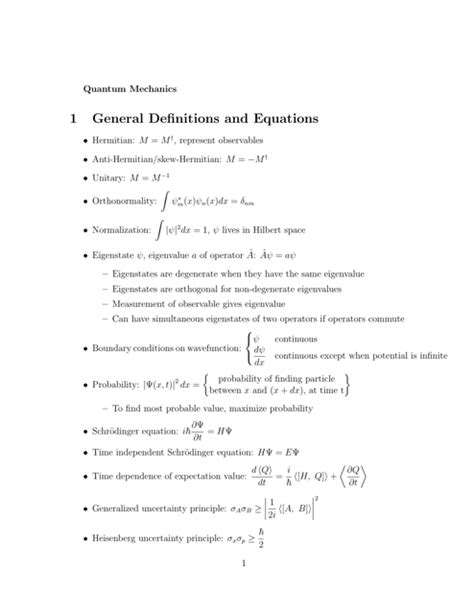 Quantum Physics Equations Sheet