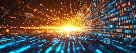 Abstract Digital Data Stream With Binary Code And Bright Light Burst