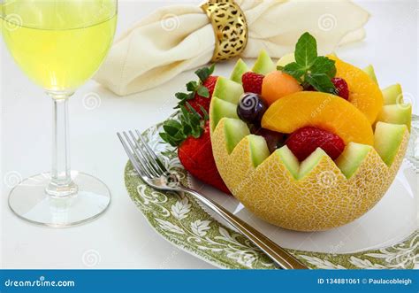 Fancy Cut Melon With Assorted Fruit Inside Stock Image Image Of