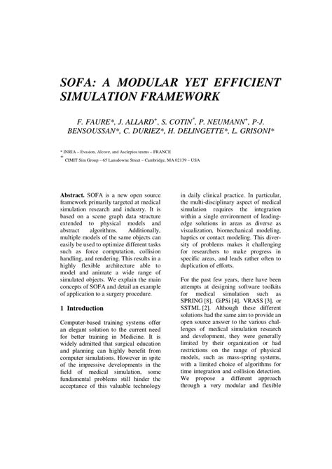 Pdf Sofa A Modular Yet Efficient Simulation Framework