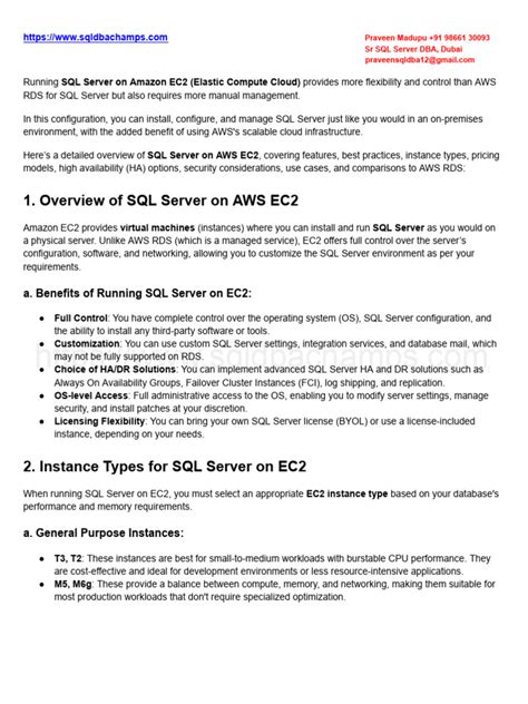 Sql Server On Aws Ec2 Overview Pdf Microsoft Sql Server Computing