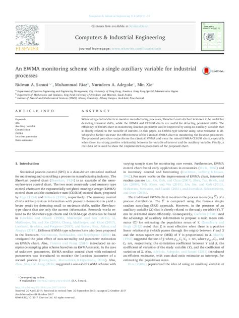 Pdf An Ewma Monitoring Scheme With A Single Auxiliary Variable For Industrial Processes