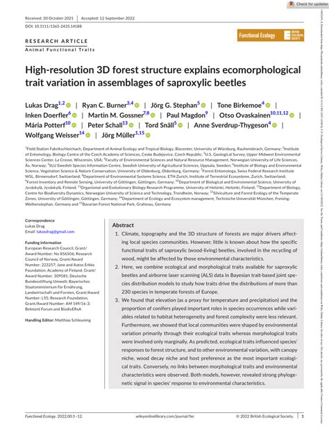 Pdf High Resolution 3d Forest Structure Explains Ecomorphological Trait Variation In