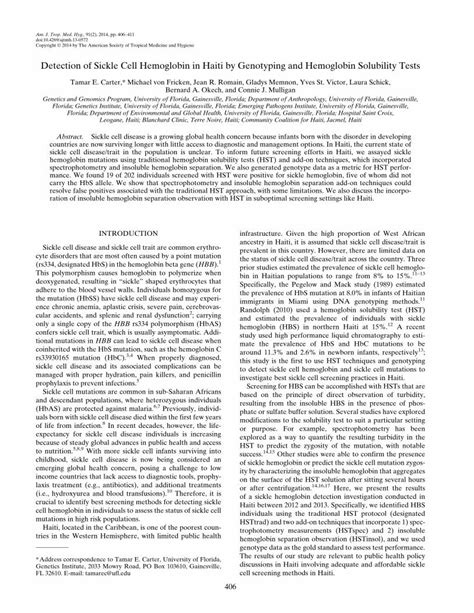 Pdf Detection Of Sickle Cell Hemoglobin In Haiti By Genotyping And