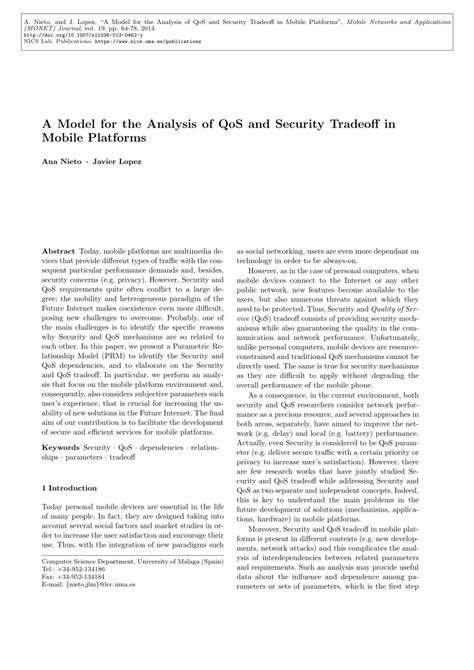 pdf a model for the analysis of qos and security tradeoff in mobile