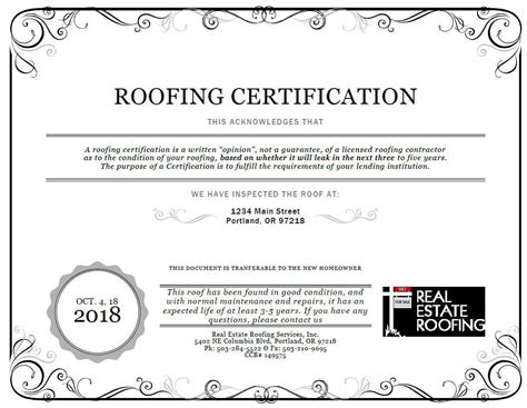Roof Certification Template