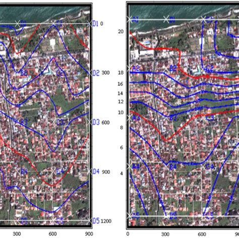 Contour Lines For Existing And Modified Models At 22 M Wave Height