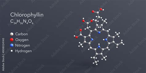 Chlorophyllin Molecule 3d Rendering Flat Molecular Structure With