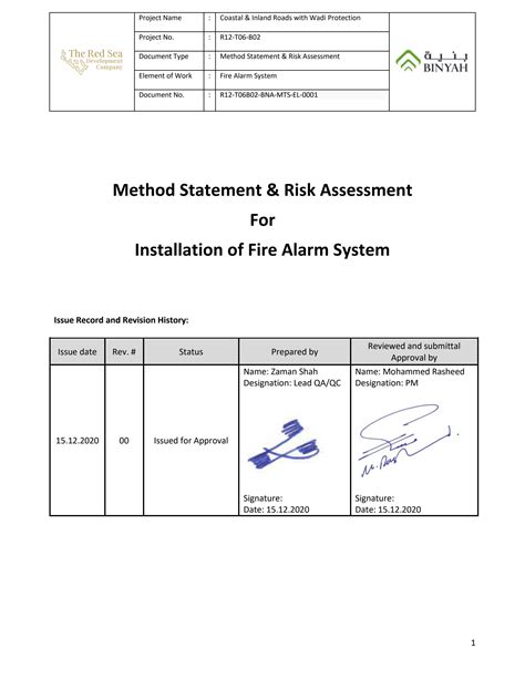 Solution Method Statement Risk Assessment For The Installation Of Fire