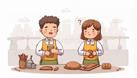 Cute Chibi Bakery Workers In A City Setting Stock Illustration Illustration Of Adorable