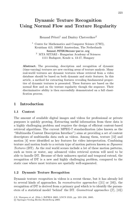 Pdf Dynamic Texture Recognition Using Normal Flow And Texture Regularity
