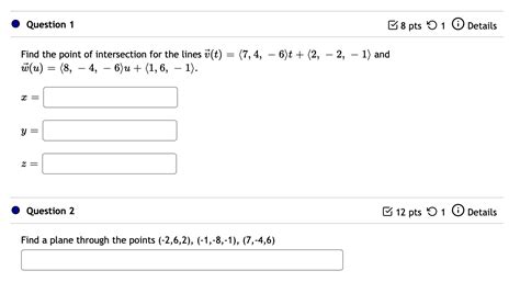 Solved Find The Point Of Intersection For The Lines Chegg