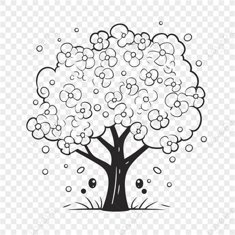 귀여운 나무는 꽃 개요 스케치 드로잉으로 그려집니다 벡터두꺼운 선개요 예술 Png 일러스트 무료 다운로드 Lovepik