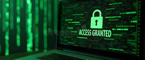 Access Granted Hacker Themed Frame With Green Code Rain Effect Stock