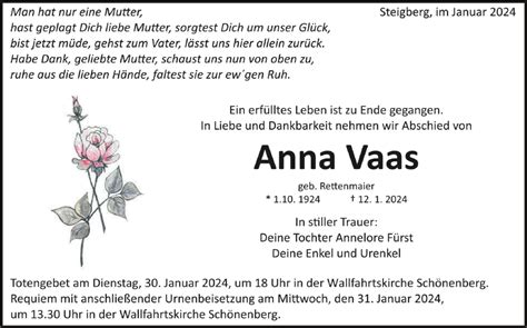 Traueranzeigen Von Anna Vaas Schwaebischede Trauerportal
