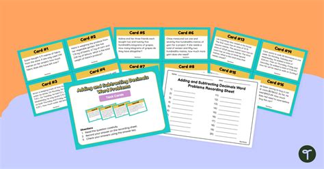 adding and subtracting decimals word problem task cards teach starter