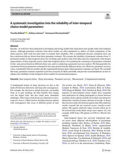 Pdf A Systematic Investigation Into The Reliability Of Inter Temporal
