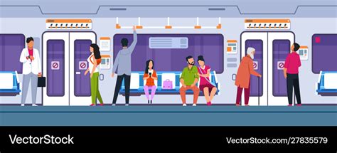 City Commuters Train Passengers Royalty Free Vector Image