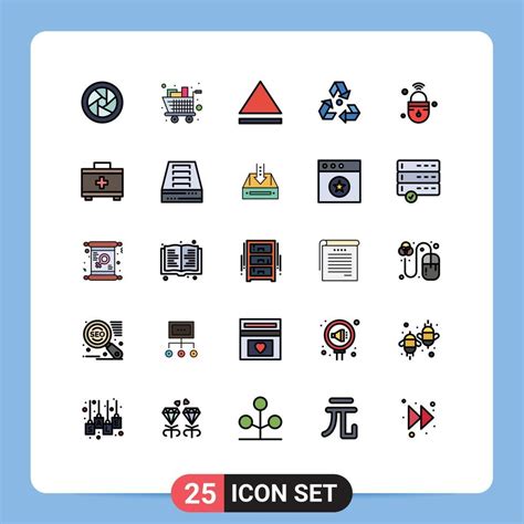 Modern Set Of 25 Filled Line Flat Colors Pictograph Of Wifi Lock Eco
