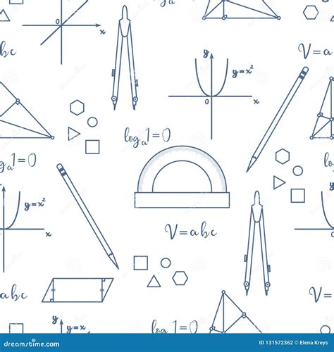 Mathematical Scientific Vector Seamless Pattern With Geometry Plots
