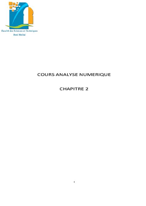Analyse Numerique Et Algorithmique Chapitre 2 Cours Analyse Numerique Chapitre 2 I Chapitre 2