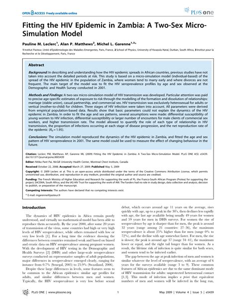 Pdf Fitting The Hiv Epidemic In Zambia A Two Sex Micro Simulation Model
