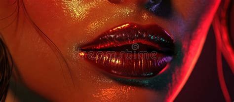 Close Up Shot Of Woman Wearing Red Lipstick Stock Image Image Of