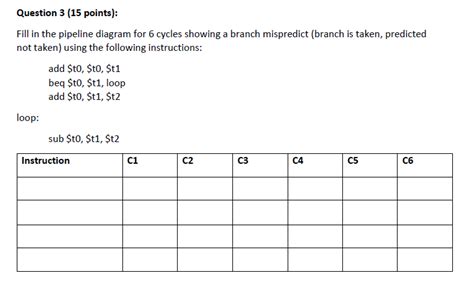 solved question 3 15 ﻿points fill in the pipeline diagram