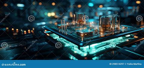 Microchip Component Manufacture At Semiconductor Production Factory Macro Photography