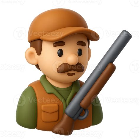 3d Cazador Icono Personaje Con Sencillo Diseño Y Rifle 66164175 Png