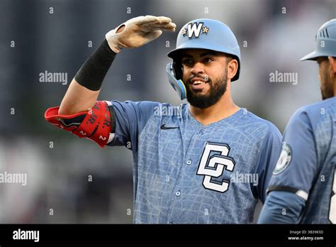 Washington Nationals Luis Garcia Jr Gestures During A Baseball Game Against The New York Mets