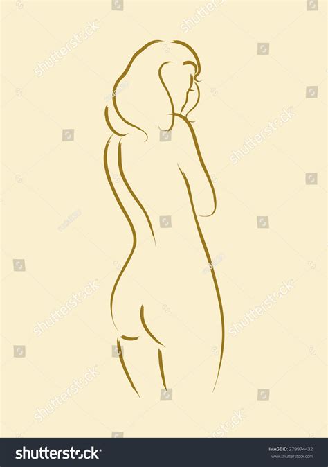 Vektor Stok Sketch Nude Woman Behind Tanpa Royalti 279974432 Shutterstock