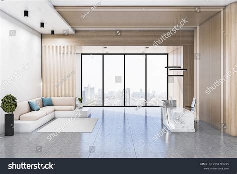 현대적인 목조 및 콘크리트로 된 사무실 스톡 일러스트 2051705225 Shutterstock