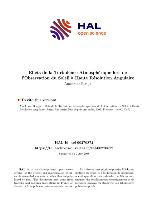 Pdf Effects Of Atmospheric Turbulence On The Observation Of The Sun
