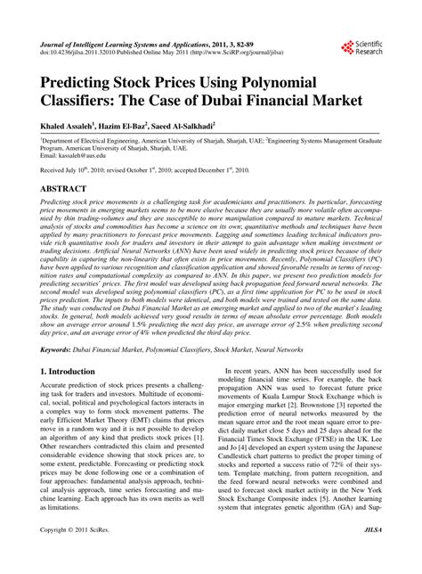 Pdf Predicting Stock Prices Using Polynomial Classifiers The Case Of Dubai Financial Market