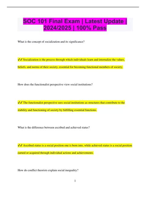Soc 101 Final Exam Latest Update 2024 2025 100 Pass Soc 101 Finl Stuvia Us