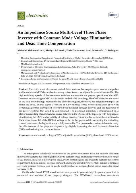 Pdf An Impedance Source Multi Level Three Phase Inverter With Common Mode Voltage Elimination