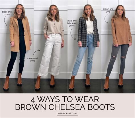 4 Outfits With Brown Chelsea Boots Merricks Art Booties Outfit