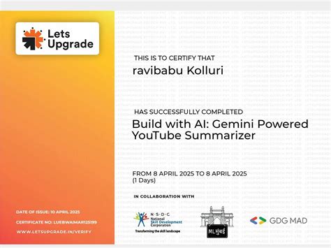 Ai Machinelearning Youtubesummarizer Letsupgrade Careergrowth Ravi Babu Kolluri