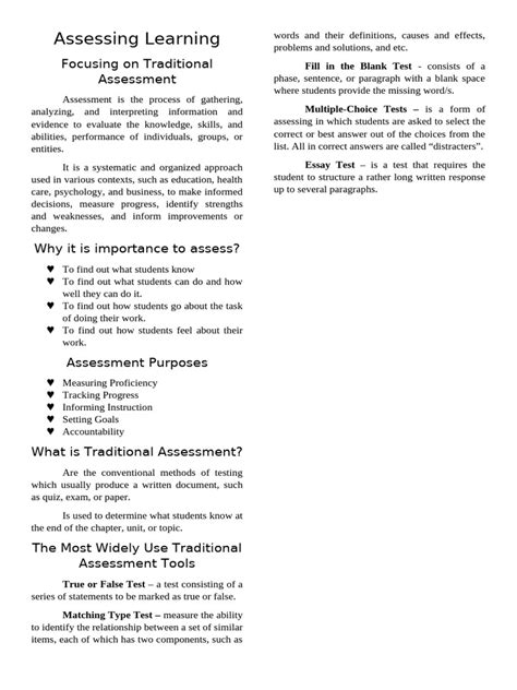 Assessing Learning Pdf