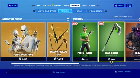 Fortnite New Item Shop Par Patroller Skin Hook Slicer Pickaxe Youtube