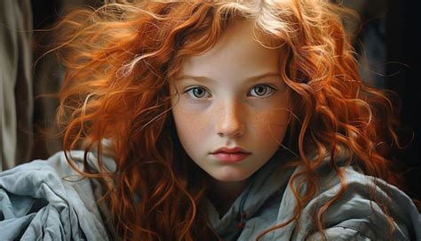 Premium Photo Cute Caucasian Girl With Curly Hair Looking At Camera
