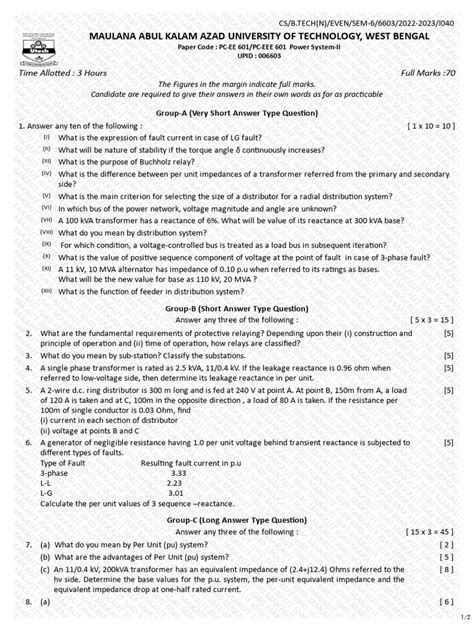 Power System Ii Pc Ee 601 Pc Eee 601 6603 I040 Pdf Transformer Electrical Impedance