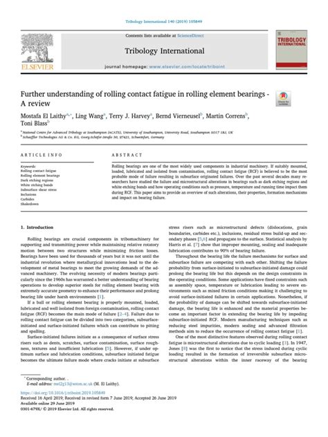 Further Understanding Of Rolling Contact Fatigue In Rolling Element Bearings A Review Pdf