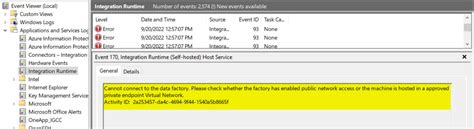 self hosted integration runtime could not connect to azure data factory